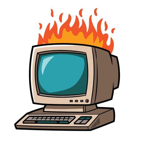 Vintage Computer Overheating With Flames Illustration Vector Art At Vecteezy