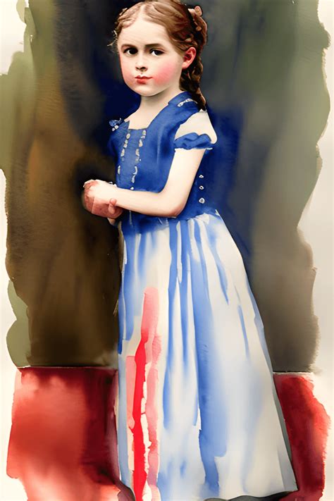 Victorian Girl Standing In Front Of An American Flag Background
