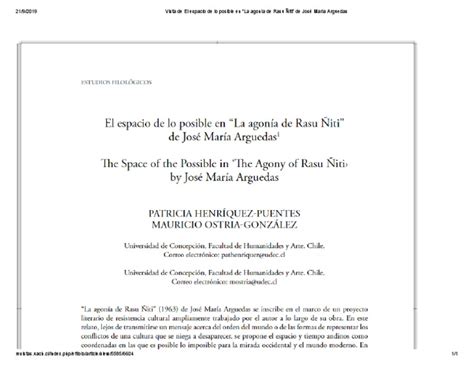 El Espacio De Lo Posible En La Agonía De Rasu Ñiti De José María