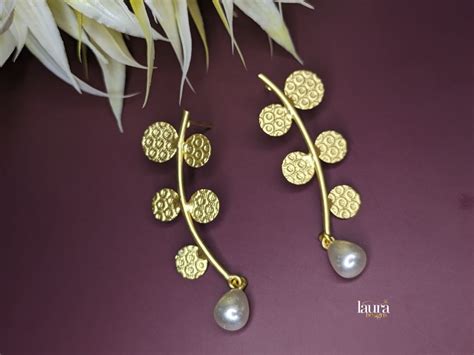 Miya Golden Curvy Drop Pearl Earring Laura Designs™ India