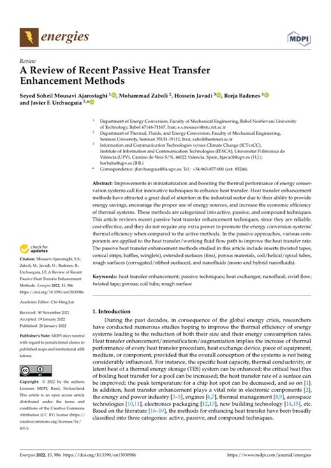 PDF A Review Of Recent Passive Heat Transfer Enhancement Methods