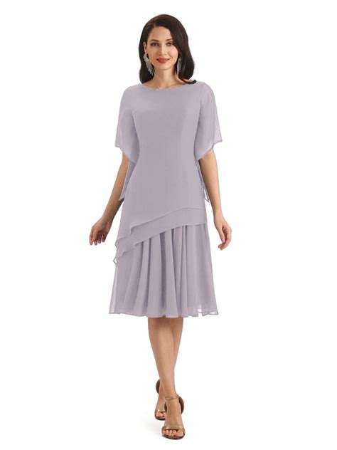 Modern A Line Chiffon Half Sleeves Knee Length Short Mother Of The