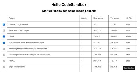 React Table Container Examples CodeSandbox