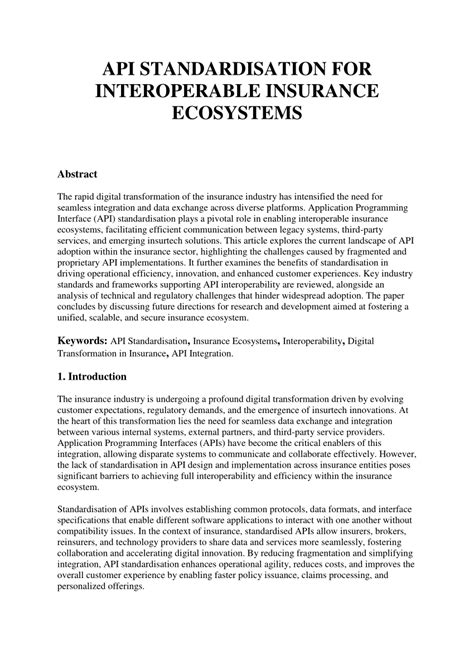 Pdf Api Standardisation For Interoperable Insurance Ecosystems