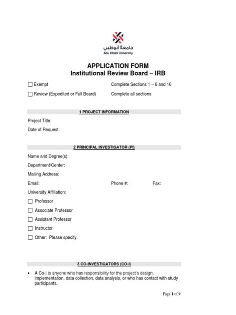 Irb Application Form Pdf Institutional Review Board Informed Consent