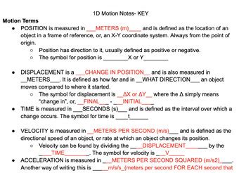 D Motion Basics Fill In Notes By Physics With Rice TPT
