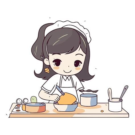 Premium Vector Illustration Of A Cute Girl Cooking In The Kitchen Vector