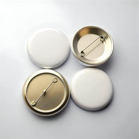 four blank white round buttons with silver metal backing perfect for