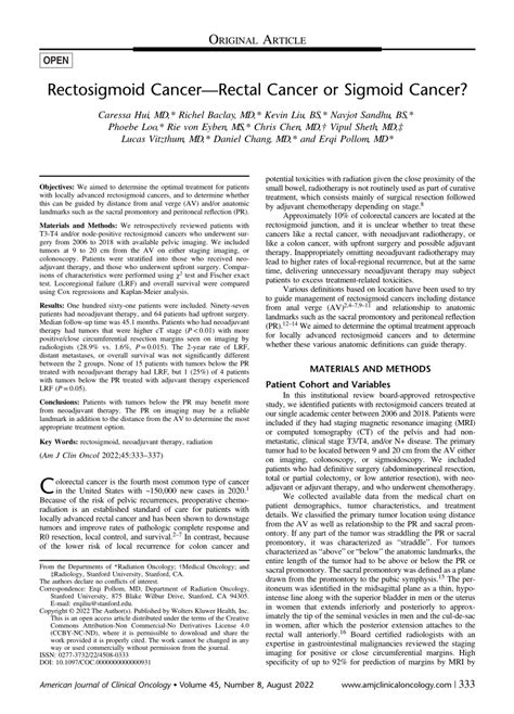 Pdf Rectosigmoid Cancer—rectal Cancer Or Sigmoid Cancer