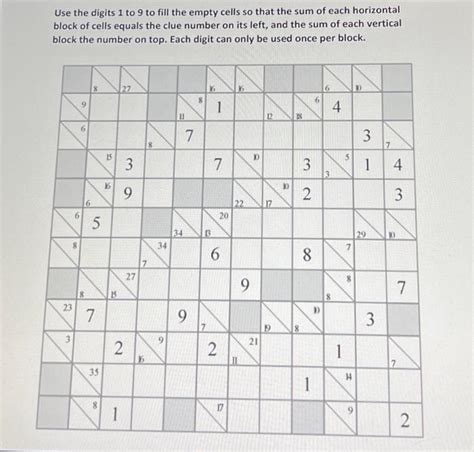 Use The Digits 1 To 9 To Fill The Empty Cells So That Chegg Com