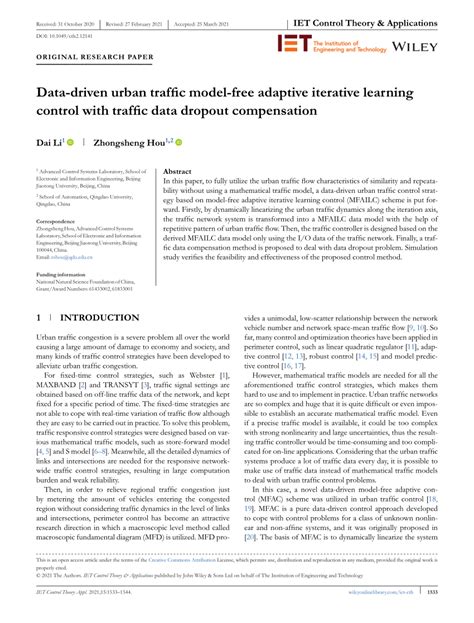 Pdf Data‐driven Urban Traffic Model‐free Adaptive Iterative Learning