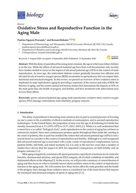 Pdf Oxidative Stress And Reproductive Function In The Aging Male