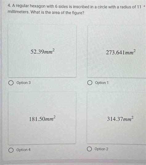solved a regular hexagon with 6 sides is inscribed in a circle with a