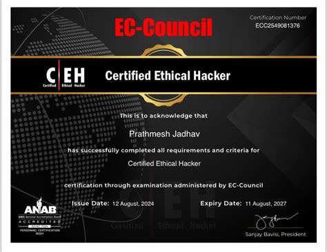 I Am Thrilled To Announce That I Have Successfully Completed The Certified Ethical Hacker Ceh