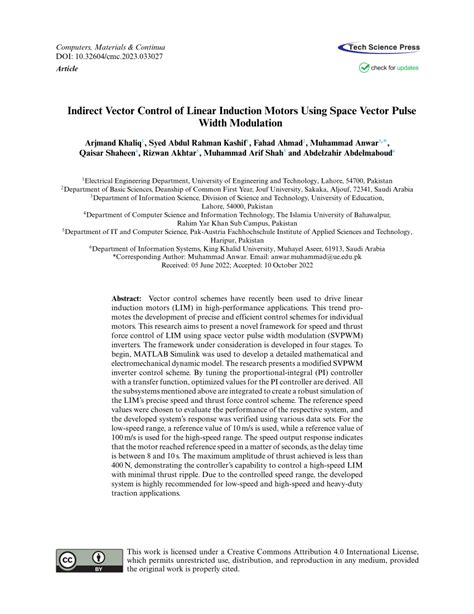 Pdf Indirect Vector Control Of Linear Induction Motors Using Space Vector Pulse Width Modulation