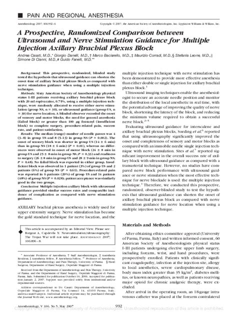 Pdf A Prospective Randomized Comparison Between Ultrasound And Nerve Stimulation Guidance For