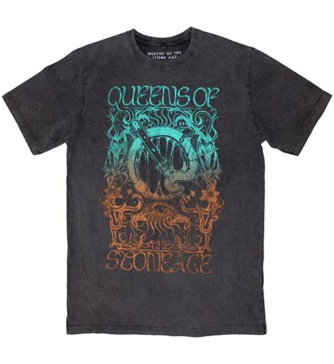 Queens Of The Stone Age Montage Wash Stone Wash Grey Stone Wash T