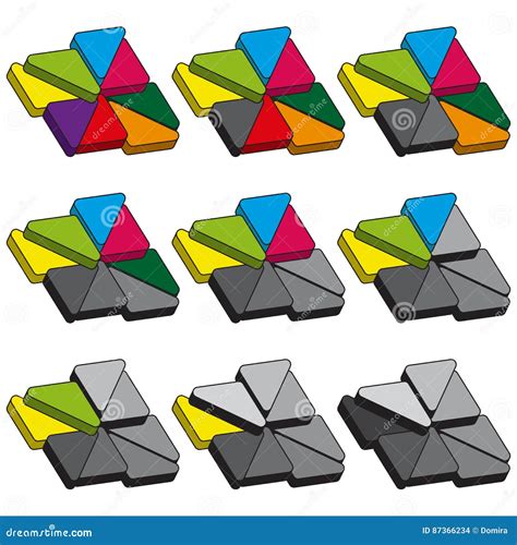 Set Of Colored Charts Of Triangles With Rounded Corners And Hard Stroke Templates Sectoral