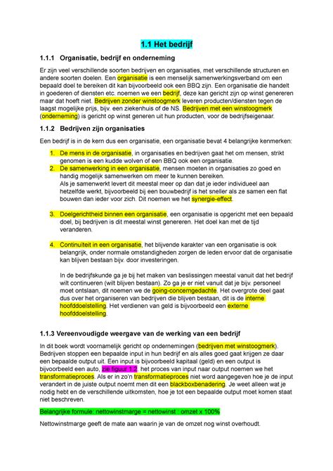 Samenvatting H1 Bedrijfskunde Integraal 1 Het Bedrijf 1 1 Organisatie