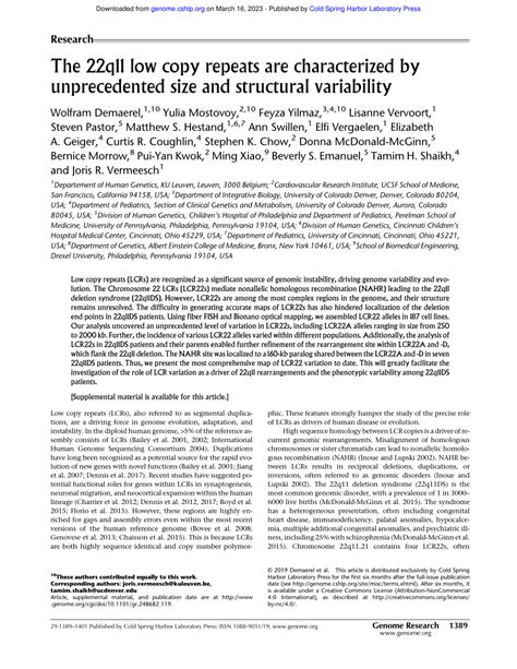 PDF The 22q11 Low Copy Repeats Are Characterized By Unprecedented