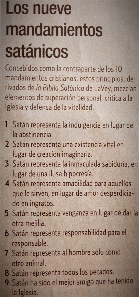 Los Nueve Mandamientos Satánicos La Biblia Satánica Los 10