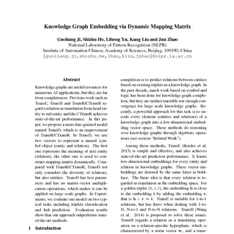 Knowledge Graph Embedding Via Dynamic Mapping Matrix Acl Anthology