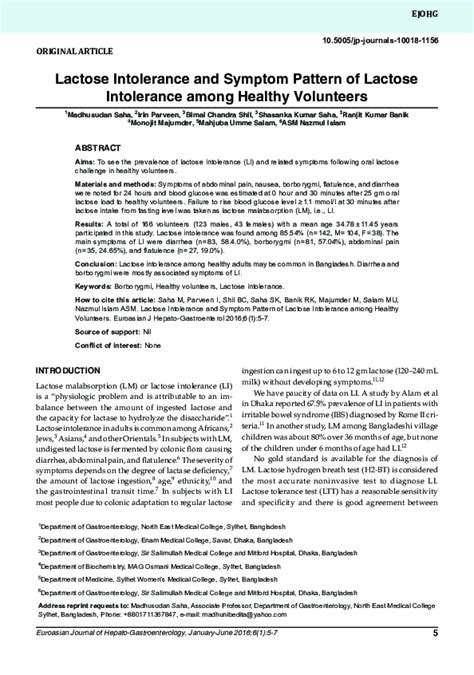 Pdf Lactose Intolerance And Symptom Pattern Of Lactose Intolerance