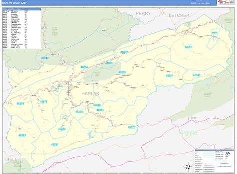 Harlan County Ky Zip Code Wall Map Basic Style By Marketmaps
