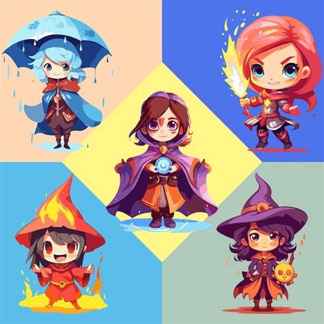 Premium Vector A Cartoon Of Five Characters Witches