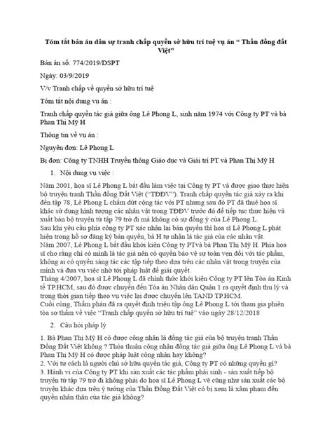 Tóm Tắt Bản án Dân Sự Tddv Pdf