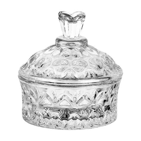 Sumovey Glass Candy Dish With Lid Clear Candy Jar Decorative Sugar Bowl