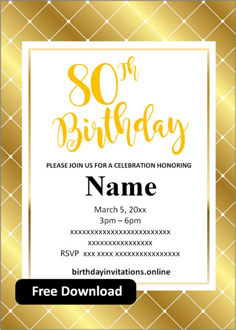 Free Printable 80th Birthday Invitations Templates Party Invitation