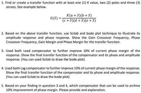 solved 1 find or create a transfer function with at least one k value