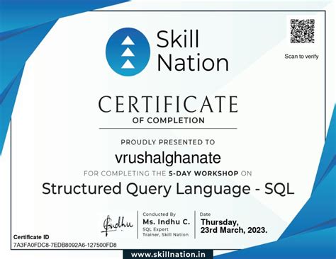 Recently Attended The Sql Workshop In March 2023 Which Is Been Conducted… Vrushal Ghanate