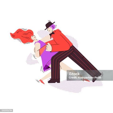남자와 여자 만화 캐릭터 춤 탱고 평면 벡터 일러스트 격리 나이트클럽에 대한 스톡 벡터 아트 및 기타 이미지 나이트클럽