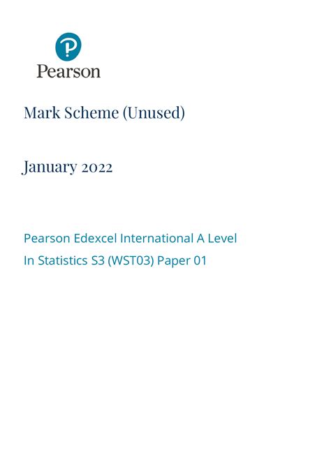 Pearson Edexcel IAL In AS A Level Mathematics Statistics S3 WST03 01