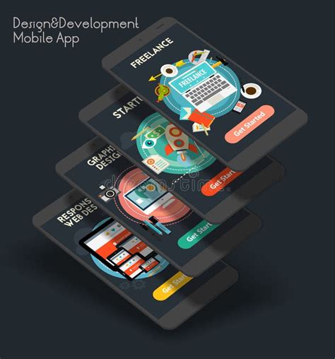 Flat Design Responsive Ui Mobile App With 3d Mockups Stock Vector Illustration Of Resort