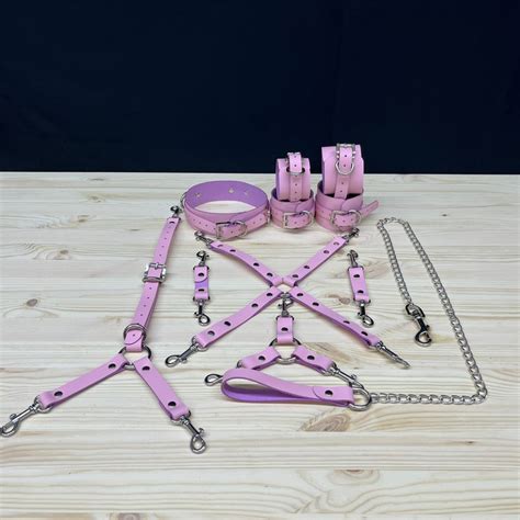 Bdsm Restraint Set Cowhide Leather Wrist Ankle Cuffs Collar Etsy