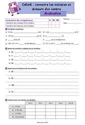 Multiples et diviseurs Cycle 3 Exercice évaluation révision leçon