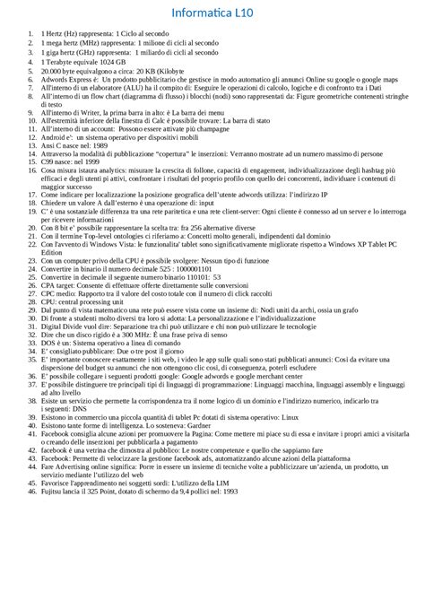 Informatica Agg A Gennaio Lettere L 10 Pegaso Docsity