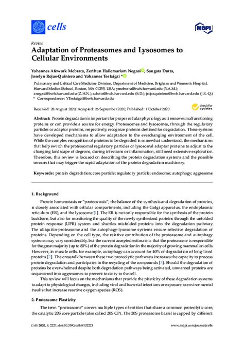 Pdf Adaptation Of Proteasomes And Lysosomes To Cellular Environments