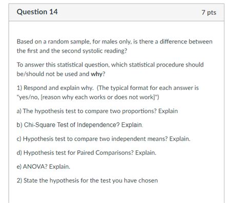 Solved Question 14 7 Pts Based On A Random Sample For Males Chegg Com