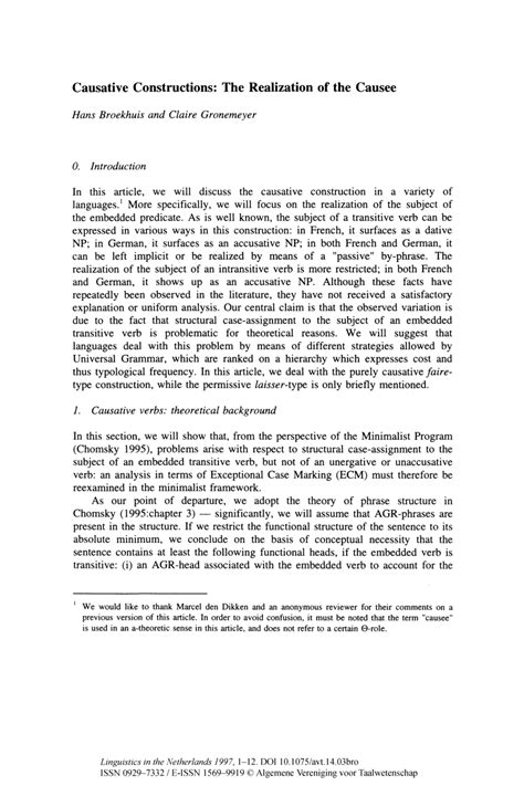 Pdf Causative Constructions The Realization Of The Causee