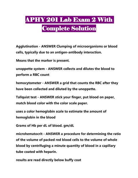 Solution Aphy 201 Lab Exam 2 With Complete Solution Studypool