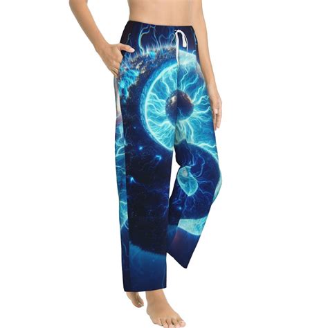 Goofa Blue Yin And Yang Printed Soft Pajama Pants For Women Wide Leg