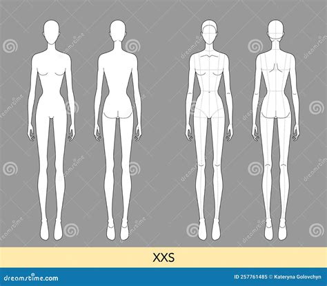 Set Of Xxs Size Women Fashion Template 9 Head Size Croquis Lady Model