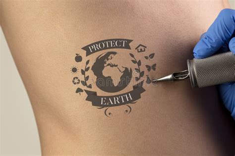 Tattooing Recycle For A Better Environment Concept On Naked Back Stock Photo Image Of