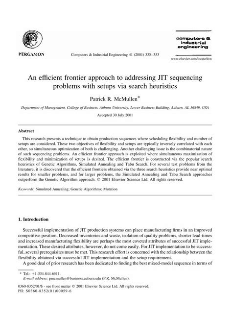 Pdf An Efficient Frontier Approach To Addressing Jit Sequencing