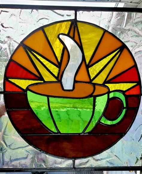 Coffee Cup Stained Glass Window Hanging Suncacther Etsy