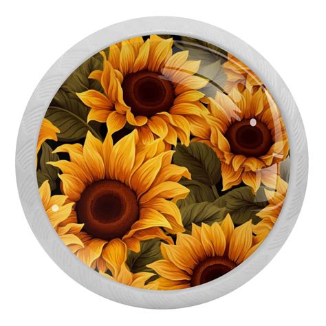Sunflower Seamless Printing Pattern 4pcs Cabinet Knobs Pulls
